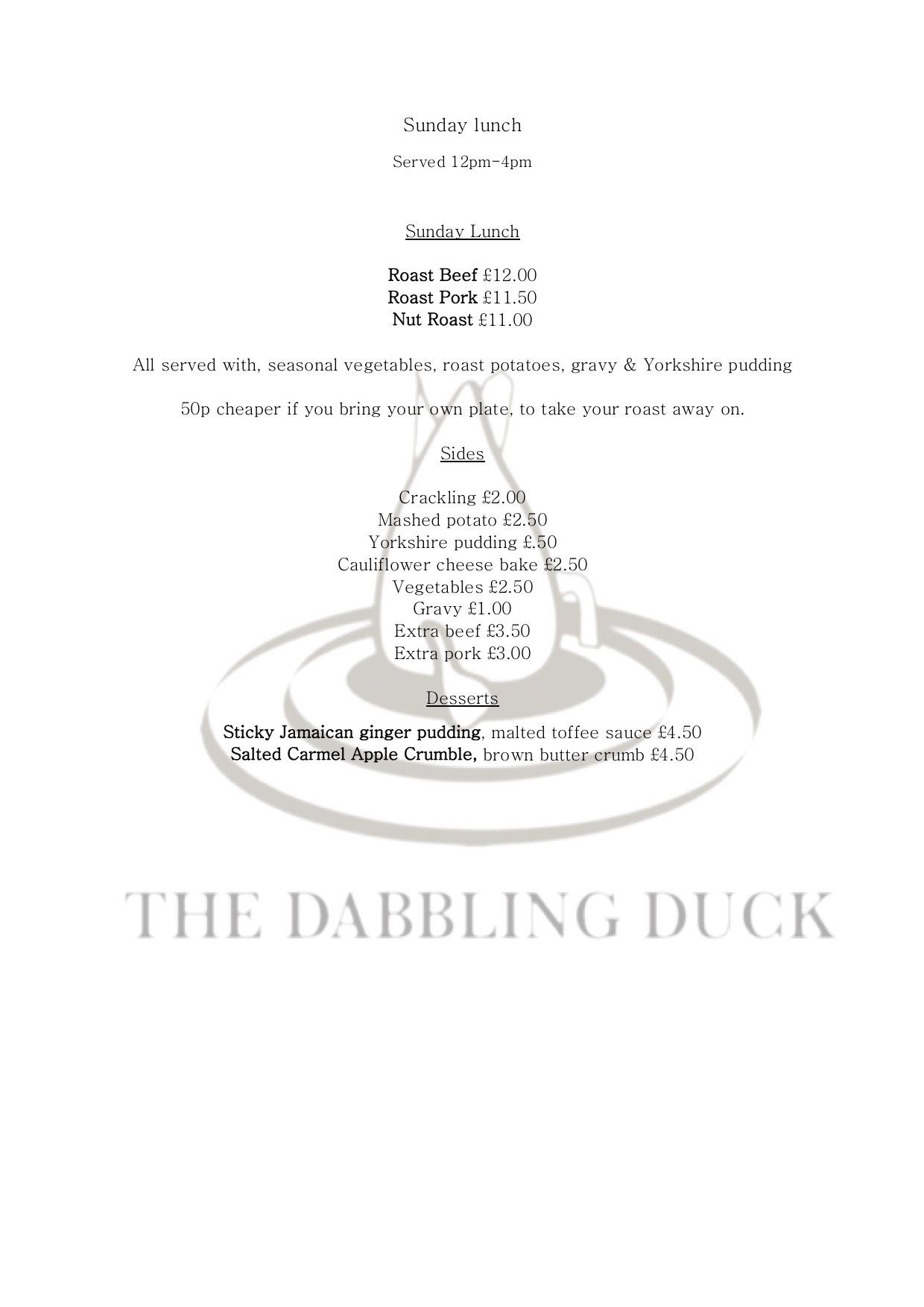 Menus – The Dabbling Duck